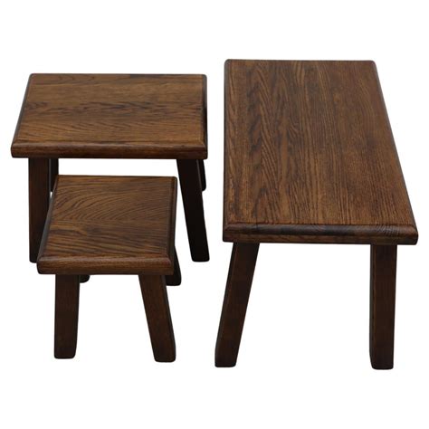 Set Pierre Chapo Inspired Dark Oak Brutalist Nesting Tables For Sale At StDibs