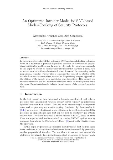 Pdf An Optimized Intruder Model For Sat Based Model Checking Of
