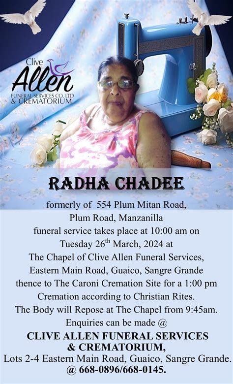 RADHA CHADEE Clive Allen Funeral Services Co Ltd Crematorium