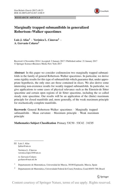 Marginally Trapped Submanifolds In Generalized Robertsonwalker Spacetimes Request Pdf