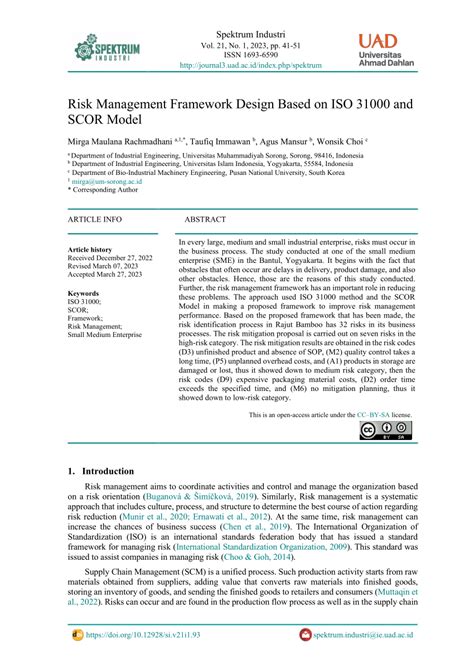 Pdf Risk Management Framework Design Based On Iso 31000 And Scor Model
