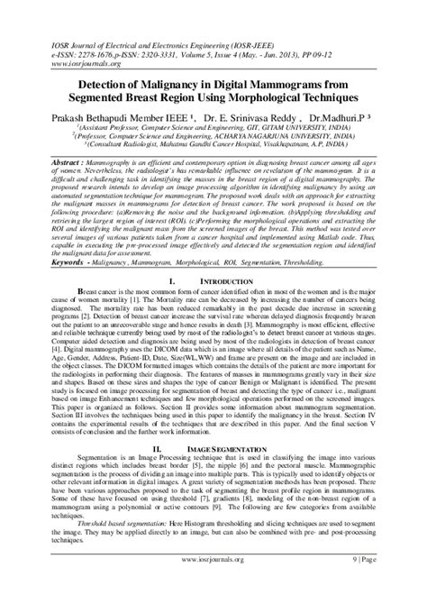 pdf detection of malignancy in digital mammograms from segmented