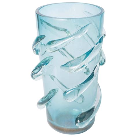 Silvano Signoretto Clear Blue And Gold Dust Murano Glass Vase Italy