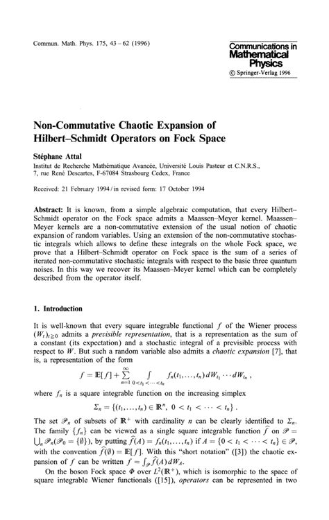 Pdf Non Commutative Chaotic Expansion Of Hilbert Schmidt Operators On