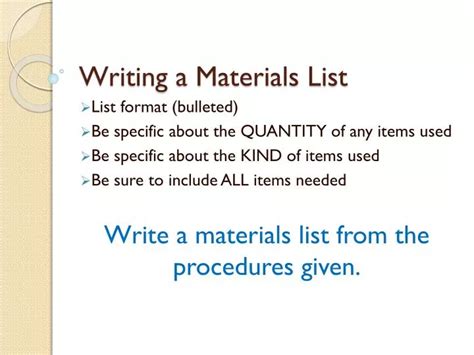 PPT Writing A Materials List PowerPoint Presentation Free Download ID 2778546
