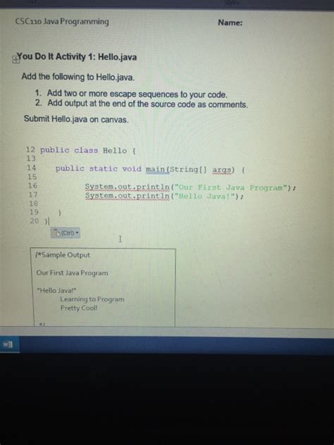 Solved Csc110 Java Programming Name Eyou Do It Activity 1