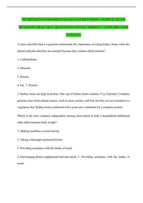 Nutrition Fundamentals Exam Revision Sample Exam Revision Practice Questions With Correct
