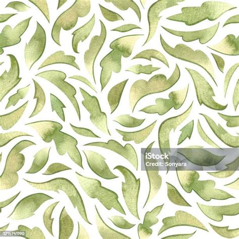 수채화 녹색 흰색 배경에 원활한 패턴을 나뭇잎 컬러풀한 핸드 페인팅 디자인 요소 0명에 대한 스톡 벡터 아트 및 기타 이미지 0명 꽃 식물 꽃무늬 Istock