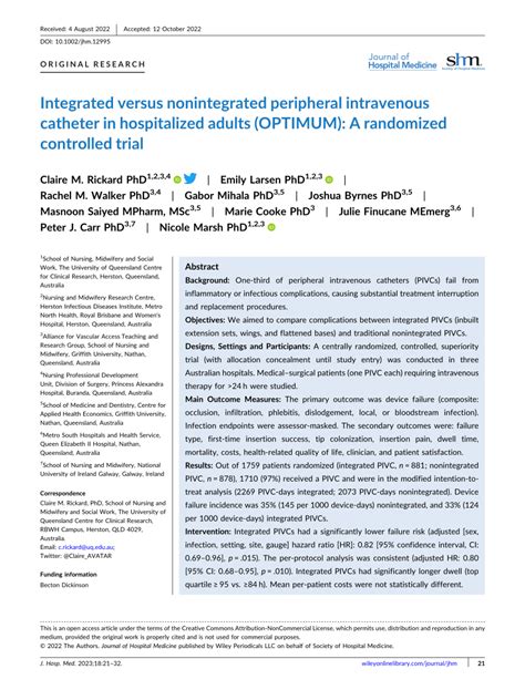 Pdf Integrated Versus Nonintegrated Peripheral Intravenous Catheter
