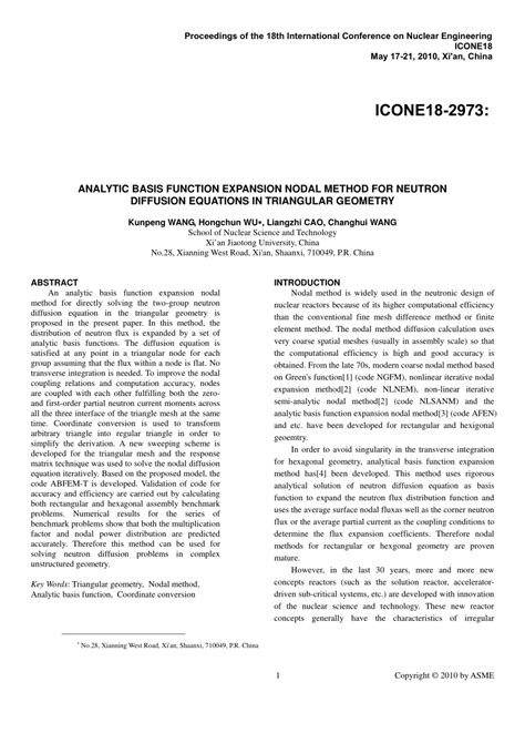Pdf Analytic Basis Function Expansion Nodal Method For Neutron Diffusion Equations In
