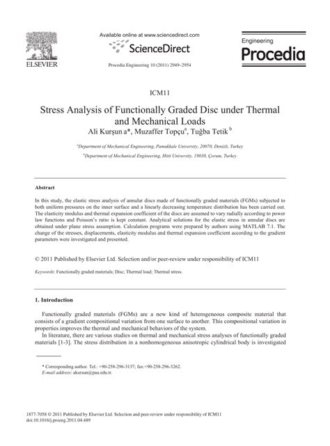 Pdf Thermal Stress Analysis Of Functionally Graded Disc With Variable Thickness Due To