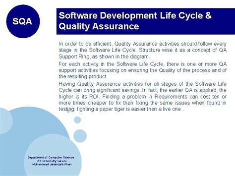 sqa software development life cycle quality assurance department