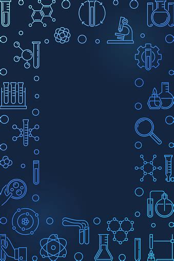 Cadre Vertical Bleu Avec Icônes De Ligne Chimie Illustration