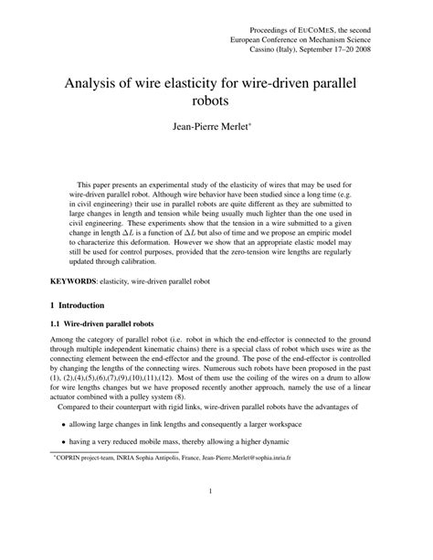 Pdf Analysis Of Wire Elasticity For Wire Driven Parallel Robots