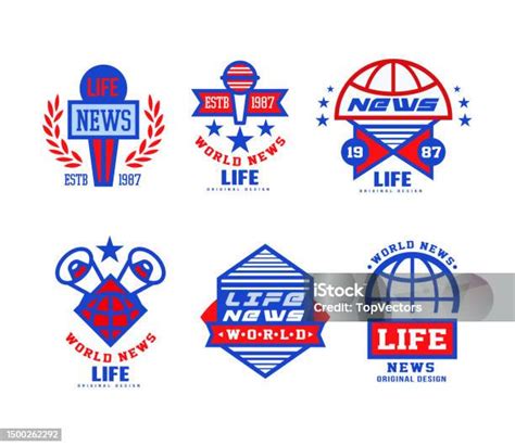 World Life News 로고 또는 소셜 매스 미디어 엠블럼 및 라이브 뉴스 배지 벡터 세트 로고에 대한 스톡 벡터 아트 및