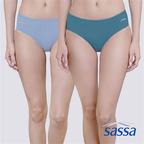 Sassa Urban Blue Perfect Pair 2 In 1 Pack Mid Waist Bikini Panty With Crotch Lining Women