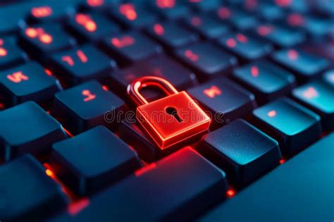 Digital Security Concept With Red Lock Symbol On Keyboard Key In Cyber Background Stock