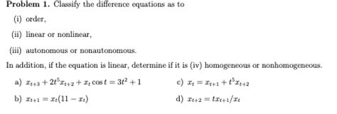 Solved Problem Classify The Difference Equations As Chegg