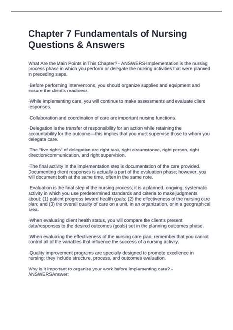 Chapter 7 Fundamentals Of Nursing Questions And Answers Chapter 7