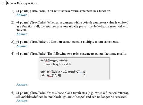Solved 1 True Or False Questions 1 4 Points