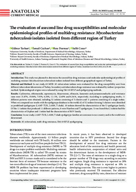 Pdf The Evaluation Of Second Line Drug Susceptibilities And Molecular
