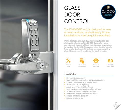 CODELOCKS CL Electronic Digital Lock Glass Door Lock Brushed Steel Left Hand