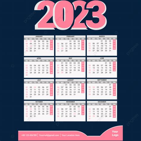 2023 Year Calendar Vector Art PNG One Page New Year 2023 Wall Calendar