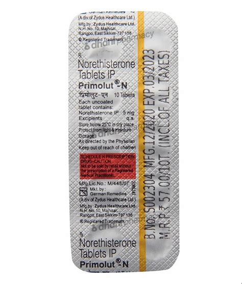 Primolut N Norethisterone For Hospital 5 MG At 155 Stripe In Surat