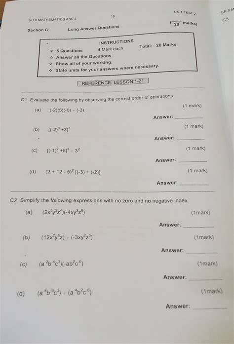 Evaluate The Following By Observing The Correct Order Of Operations C