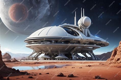 Premium Ai Image Spaceship Interstellar Station On Alien Planet