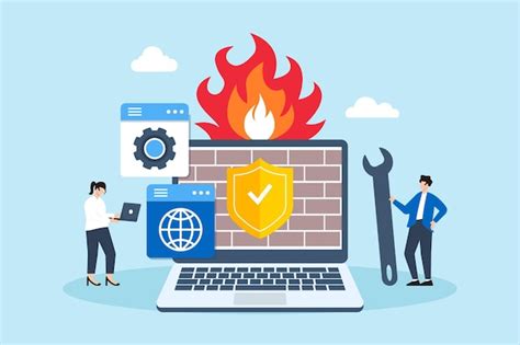 Premium Vector Two People Configuring Firewall Settings Network