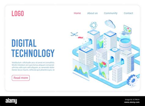 Digital Technology Landing Page Isometric Vector Template Internet Of