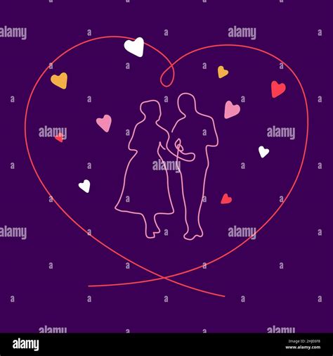 Happy Couple In Love Man And Woman Vector Drawing By One Continuous
