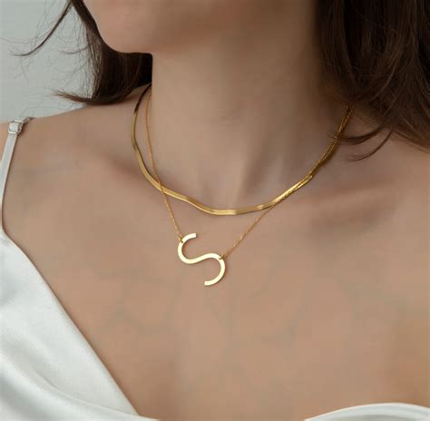 Large Initial Necklace Sideways Big Letter Necklace Oversized Letter