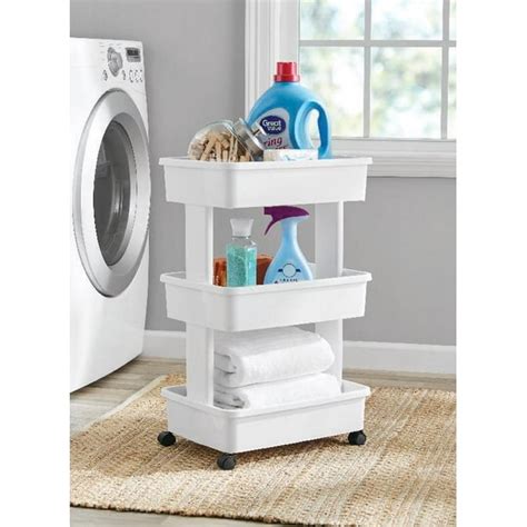 Mainstays 3 Tier Plastic Multi Purpose Rolling Laundry Cart Arctic