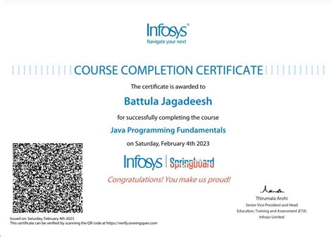 Battula Jagadeesh On Linkedin Infosysspringboard Java