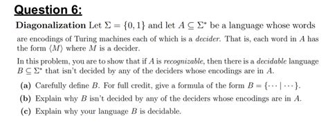 Solved Question 6 Diagonalization Let Σ {0 1} ﻿and Let