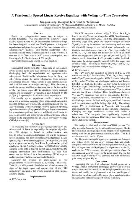 Pdf A Fractionally Spaced Linear Receive Equalizer With Voltage To Time Conversion