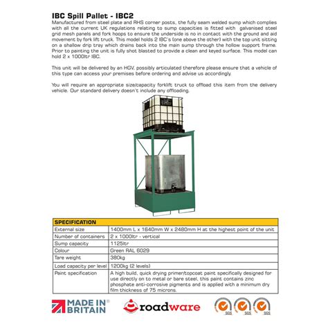 Ibc2 Steel Double Stacking Ibc Spill Pallet Bund Roadware