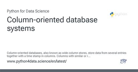 Column Oriented Database Systems Python For Data Science