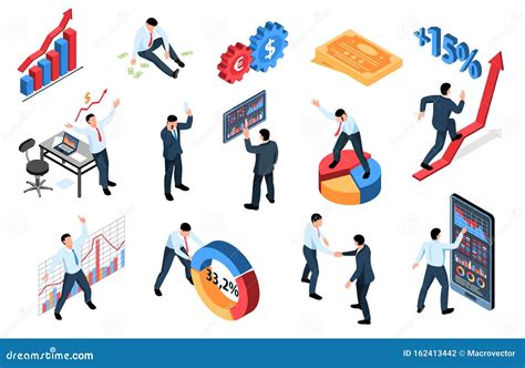 Iconos Del Mercado De Valores Isométricos Ilustración del Vector Ilustración de iconos