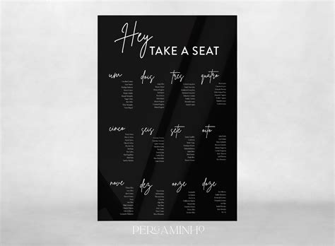 Seating Plan Acrílico Preto Pergaminho Design
