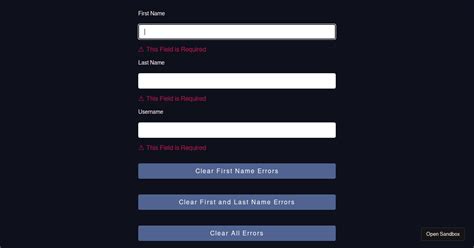 React Hook Form V7 Clearerrors Codesandbox