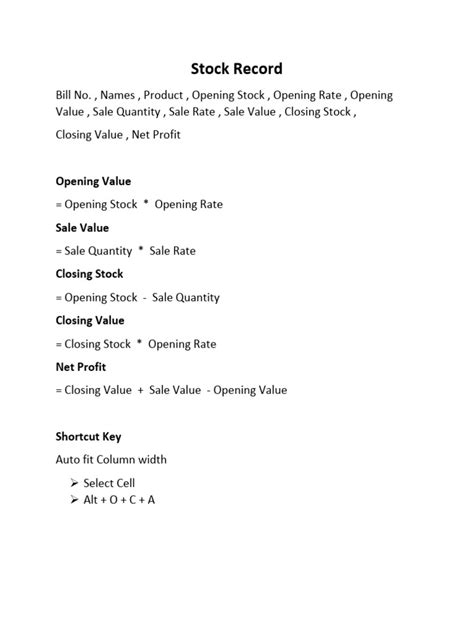 16 Sixteen Day In Computer Class Excel Stock Record Or Data Entry Pdf