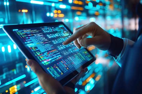 Premium Ai Image In A Data Center Man Uses A Tablet To Configure