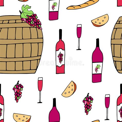 Hand Drawn Vector Seamless Pattern With Doodle Barrels Tasty Cheese