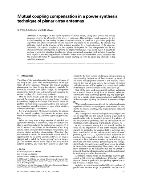 Pdf Mutual Coupling Compensation In A Power Synthesis Technique Of