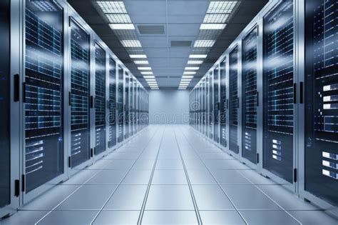 Data Center With Rows Of Servers Each In Its Own Cabinet Stock Image Image Of Center Cabinet
