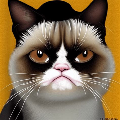 Een Portret Van Grumpy Cat In De Stijl Van De Simpsons Cartoon