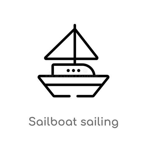 Outline Sailboat Sailing Vector Icon Isolated Black Simple Line Element Illustration From